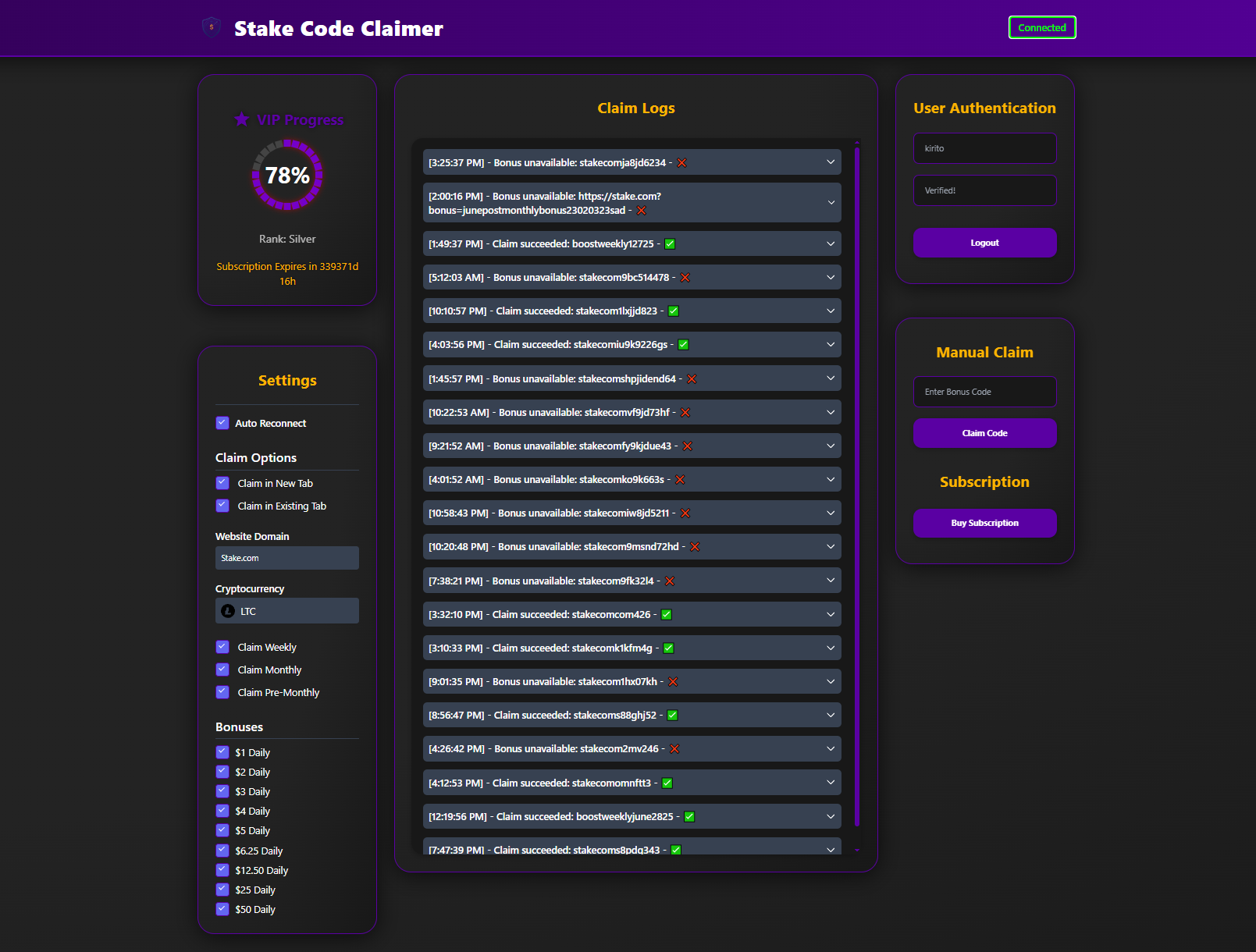 Stake Code Claimer Bot | Auto Claim Bonus Codes from Stake